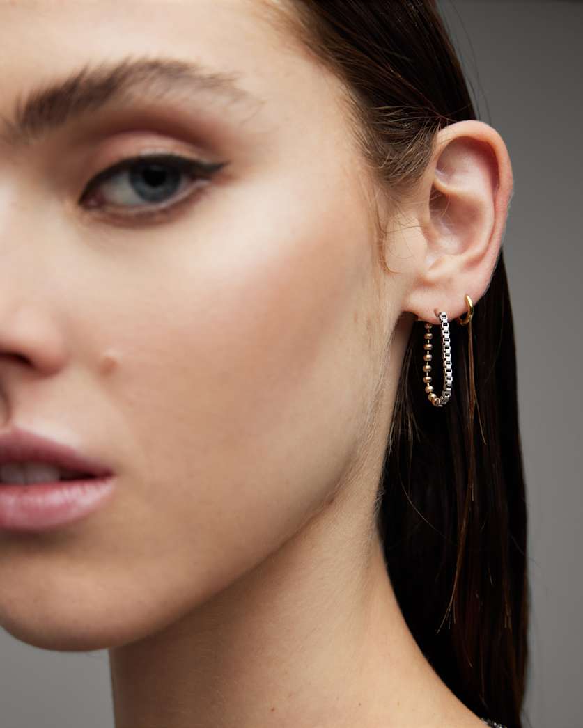 Box Chain Two Tone Ball Earrings WARM BRASS/SILVER | ALLSAINTS